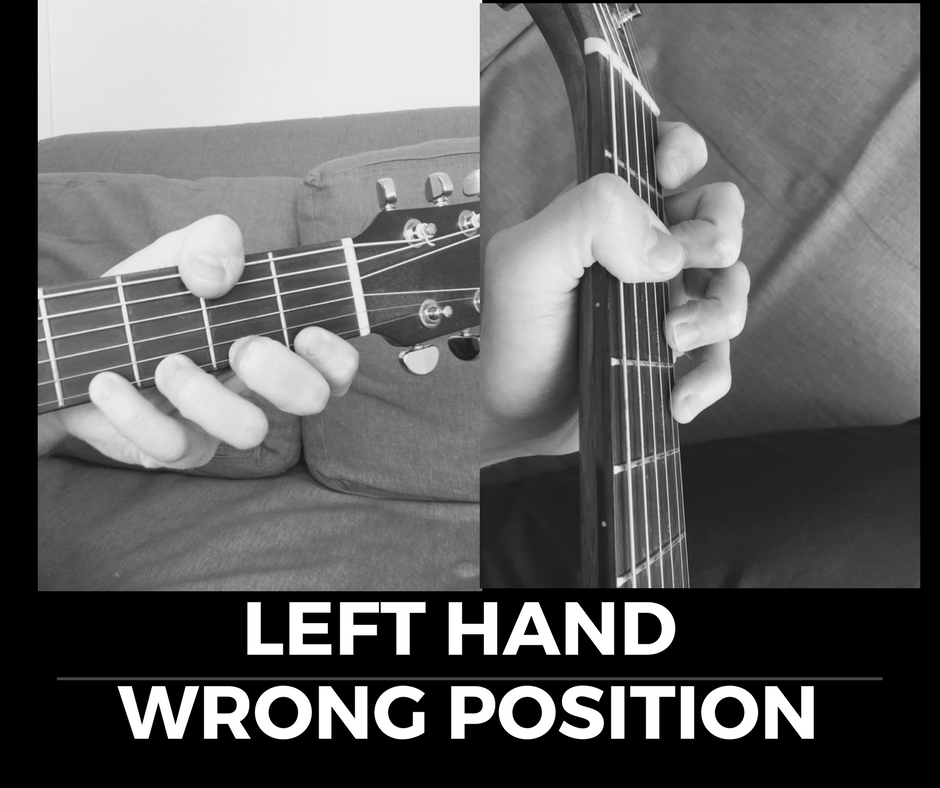 Guitar lesson. Left hand finger stretch wrong position to avoid ...