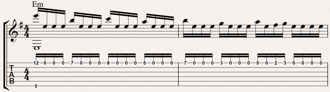E minor melody on one string with open E – FINGERSTYLE GUITAR LESSONS