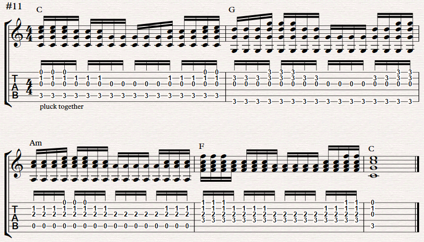 Fingerpicking pattern 11 – Pluck strings together with P i m a ...